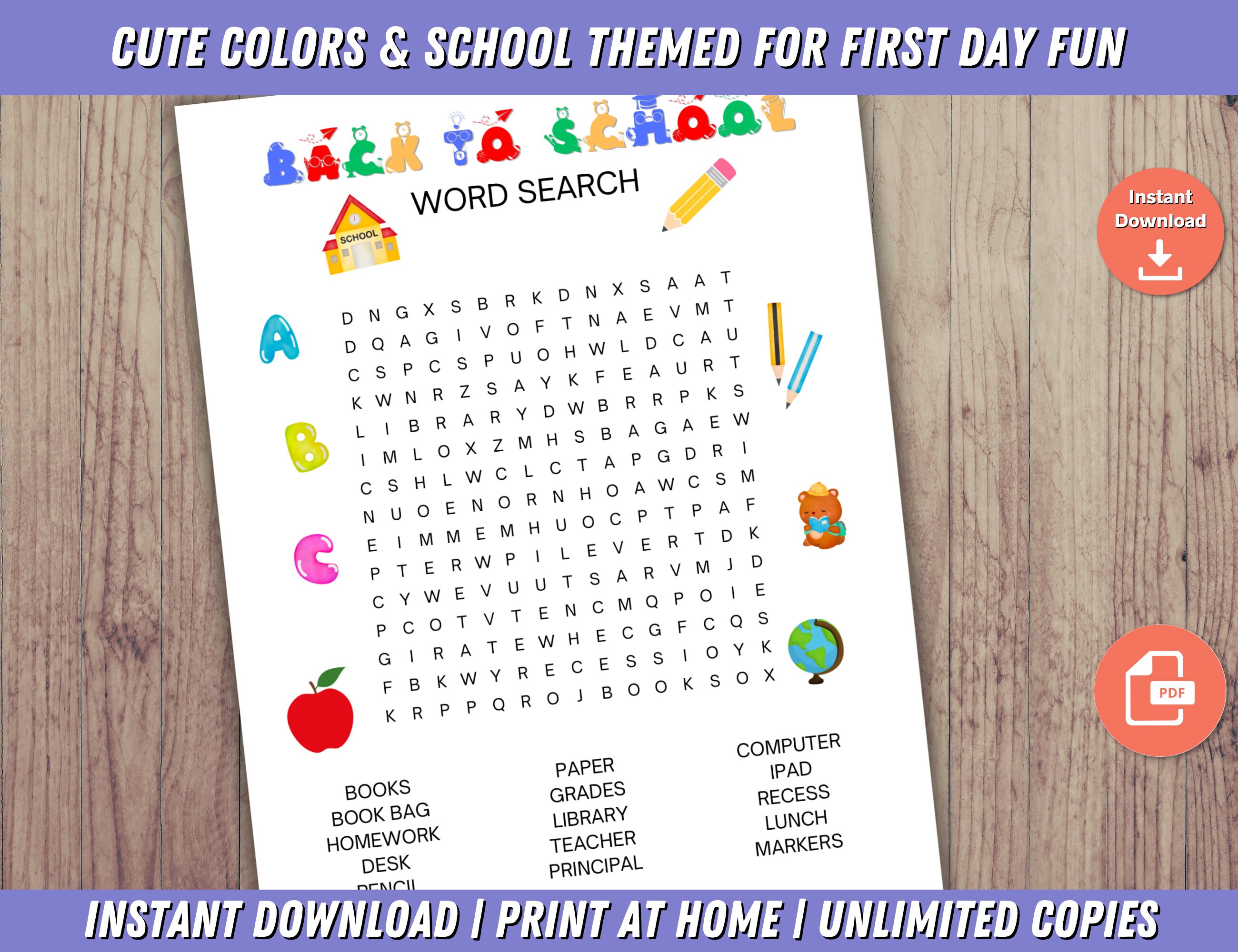 Back to School Word Search Printable Kids Word Search Puzzle - Etsy