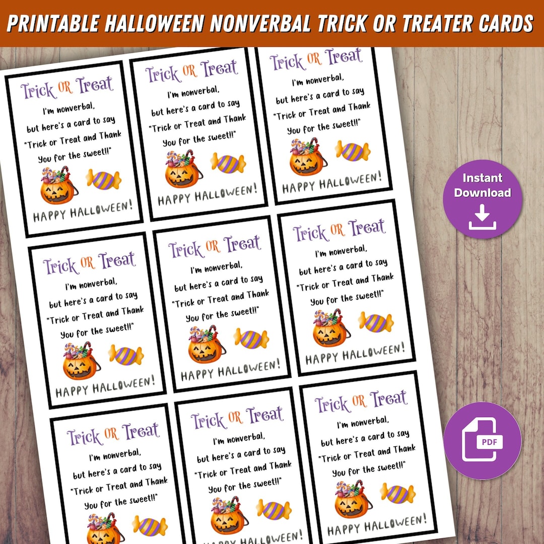 Printable Nonverbal Trick or Treater Cards for Halloween, Autism ...