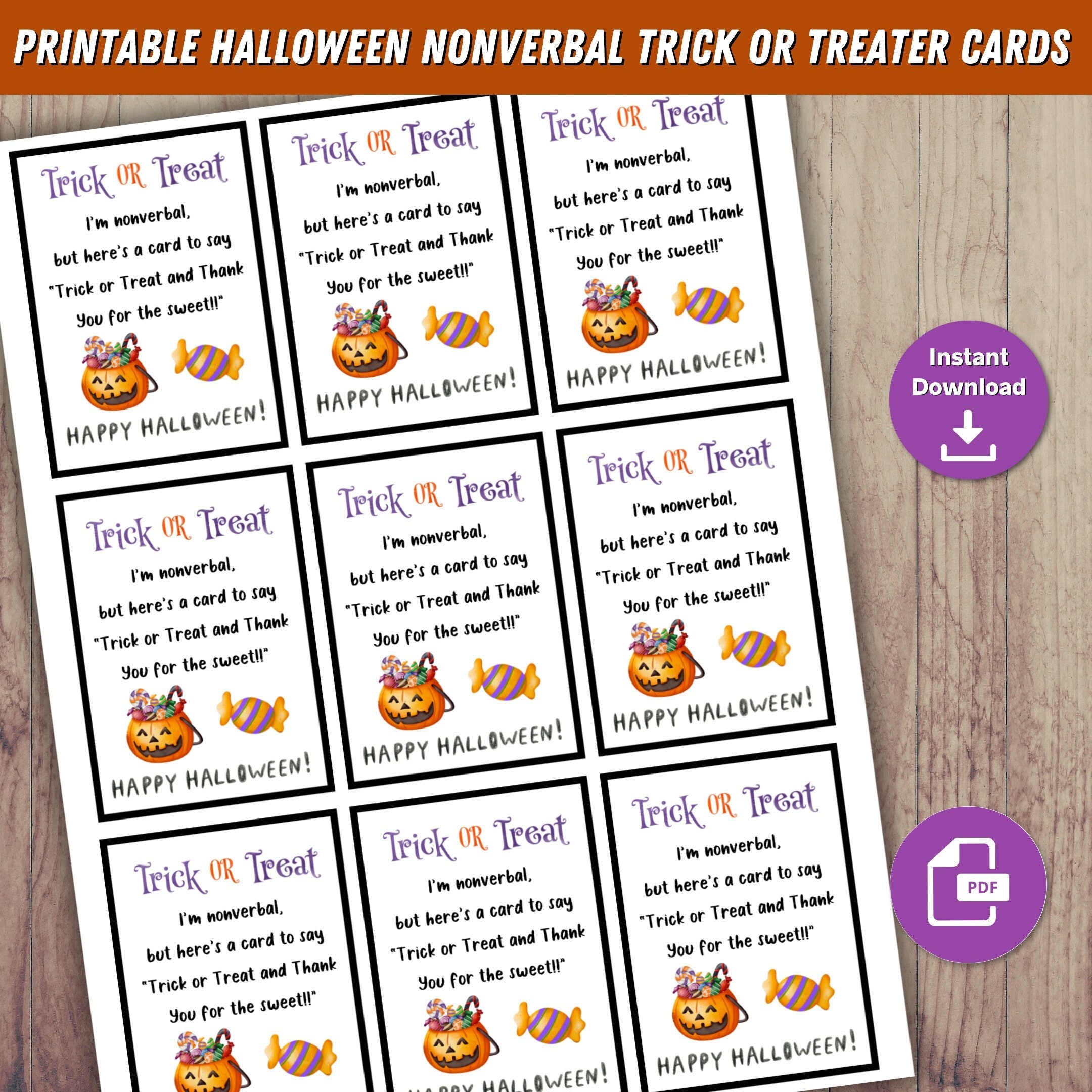 Printable Nonverbal Trick or Treater Cards for Halloween, Autism ...