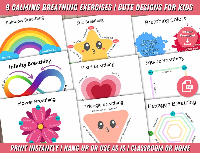 Calming Breathing Exercises for Calm Down Corner, Emotions Printable ...