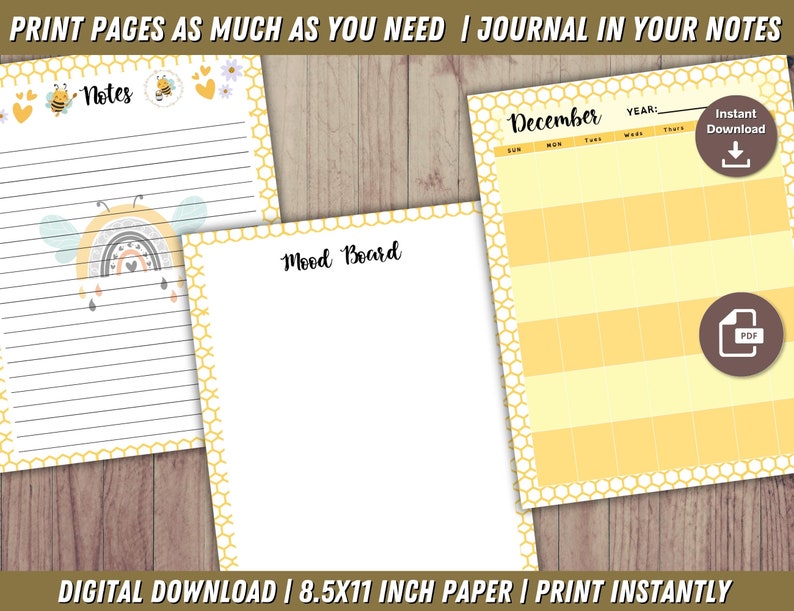 Bee Positive Honeybees Printable Planner, Bee Printable, Daily Habit ...