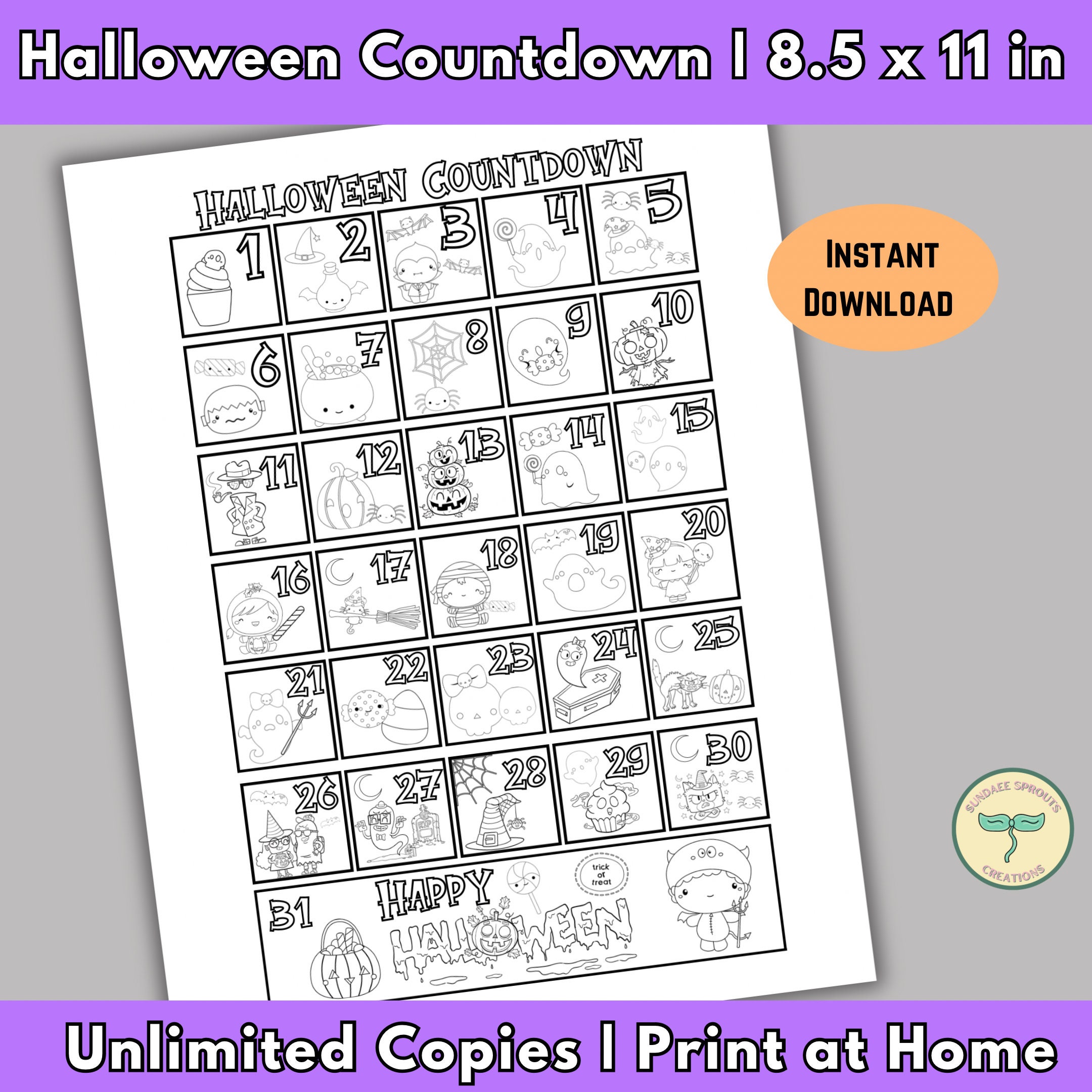 Halloween Countdown Calendar Printable, Halloween Advent Calendar ...