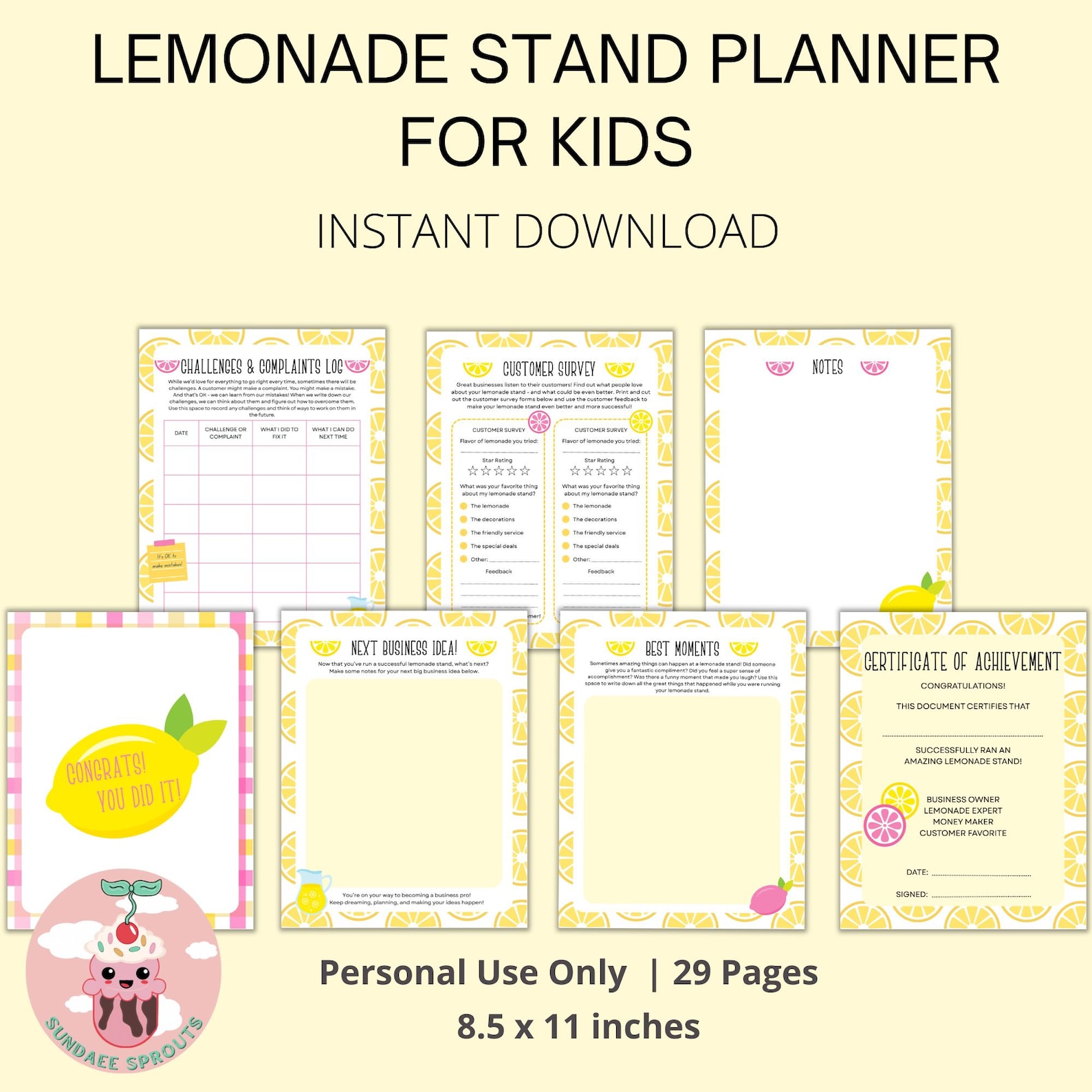 Lemonade Stand Printable Planner for Kids, Lemonade Stand Kit, Kids DIY ...