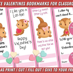 Printable Cute Otter Valentine Bookmark, Kids Valentine, Classroom ...