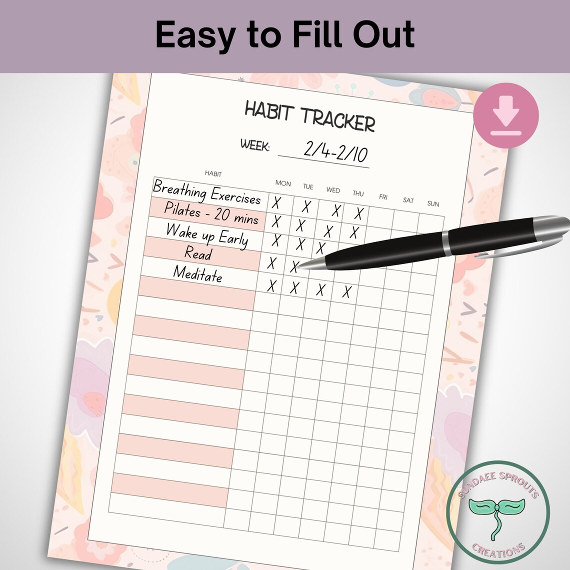 Simple Boho Habit Tracker Printable Monthly, 30 Day Habit Tracker, 7 ...