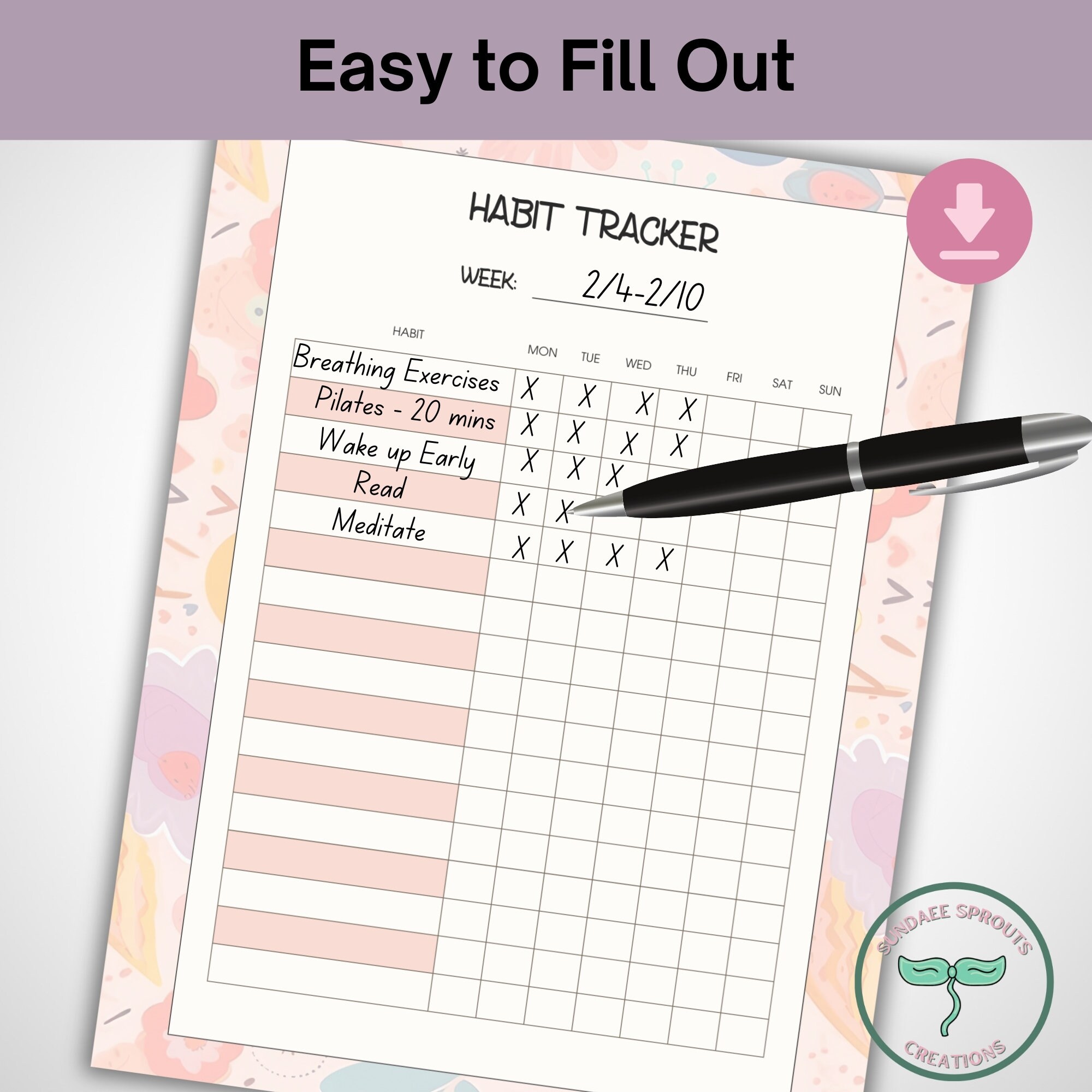 Simple Boho Habit Tracker Printable Monthly, 30 Day Habit Tracker, 7 ...