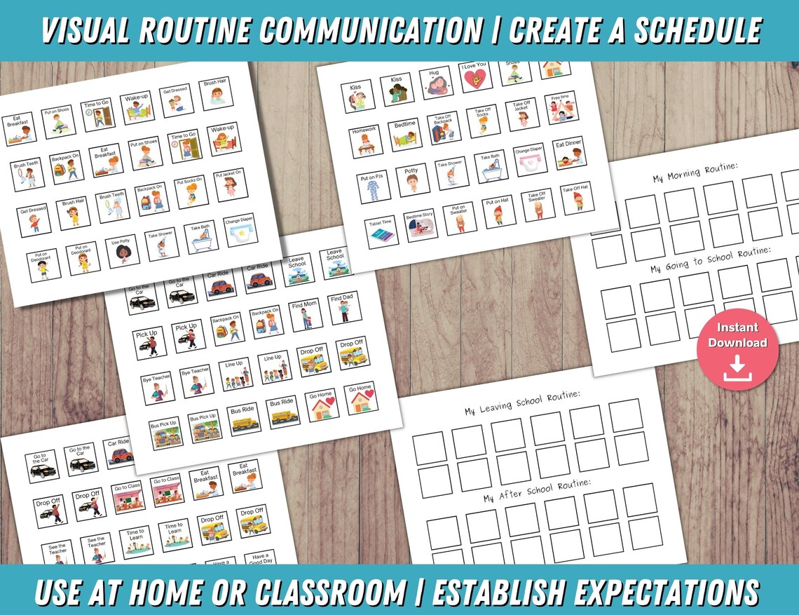 Printable Daily Routine Chart Visual Pecs Schedule, Morning Routine ...