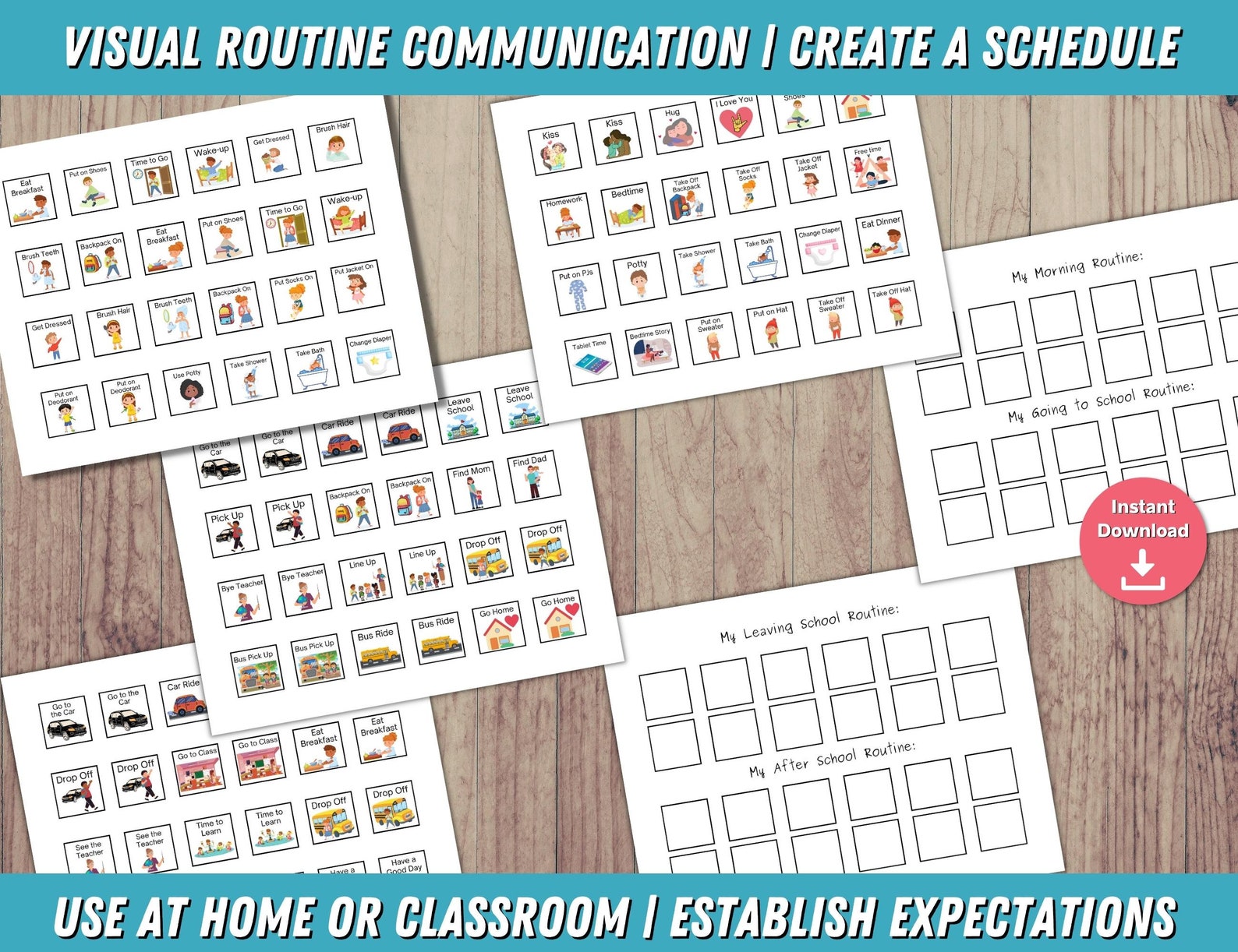 Printable Daily Routine Chart Visual Pecs Schedule, Morning Routine ...