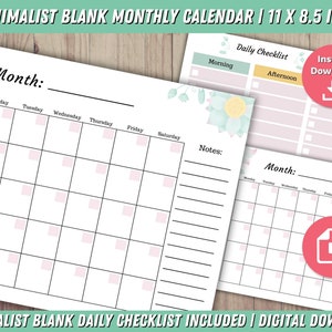 Minimalist Watercolor Blank Monthly Calendar Printable, Printable Blank ...