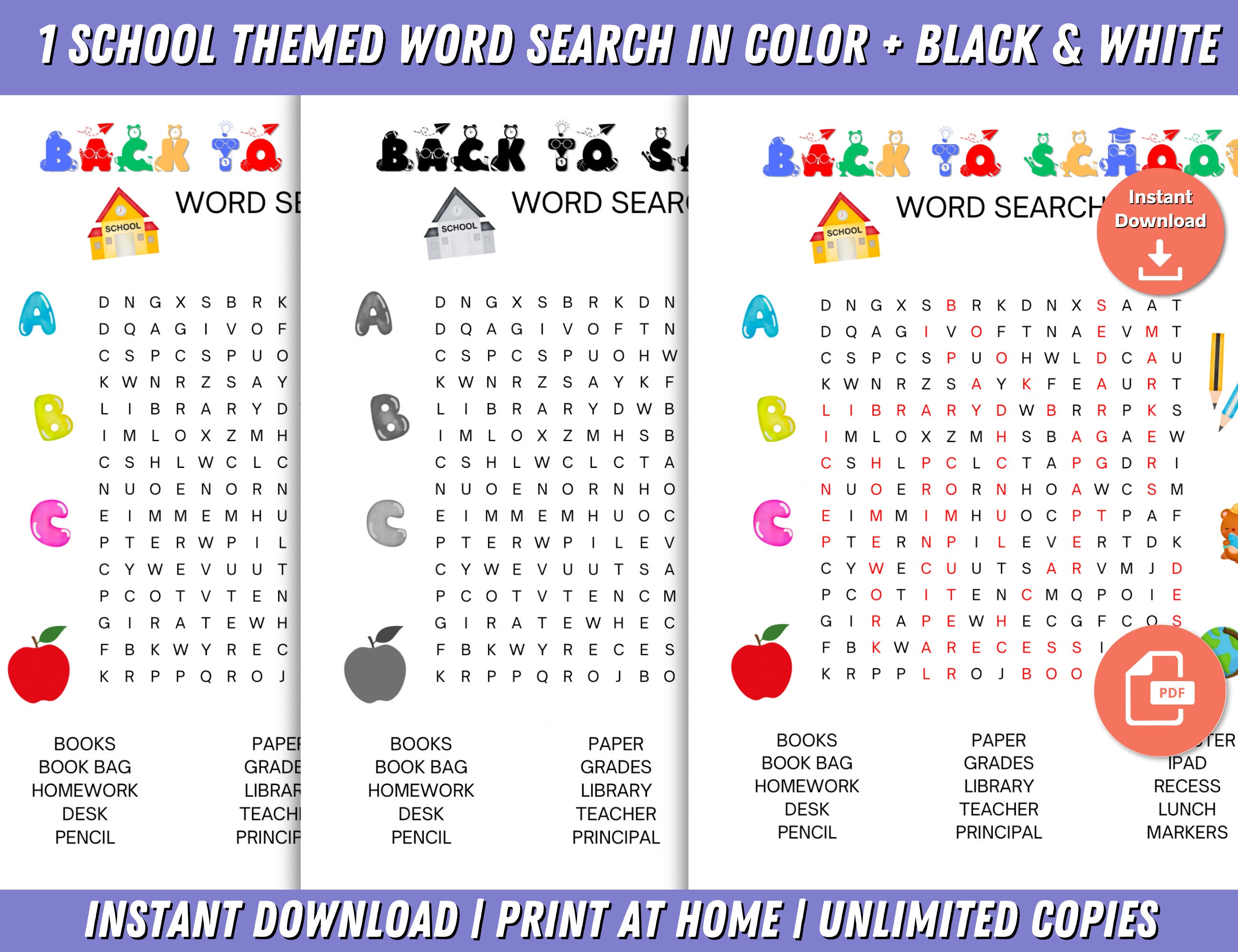 Back to School Word Search Printable | Kids Word Search Puzzle - Etsy