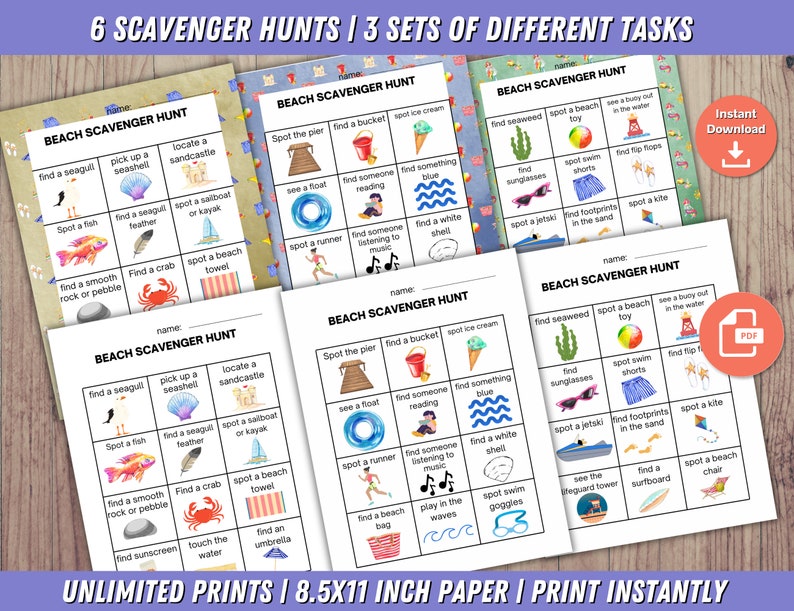 Printable Beach Scavenger Hunt for Kids Beach Themed Games - Etsy