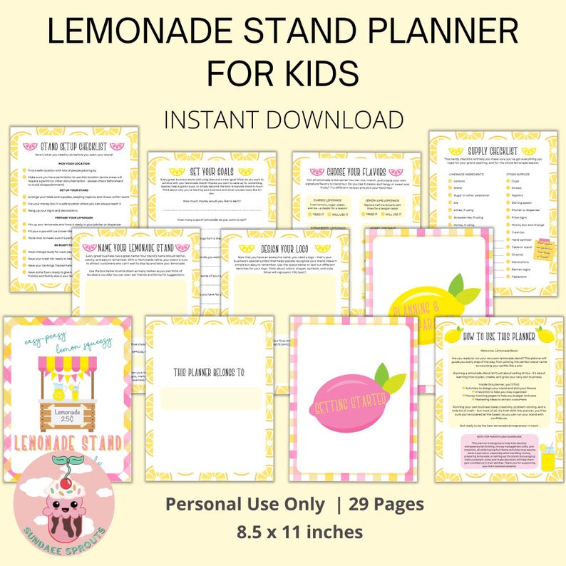 Lemonade Stand Printable Planner for Kids, Lemonade Stand Kit, Kids DIY ...