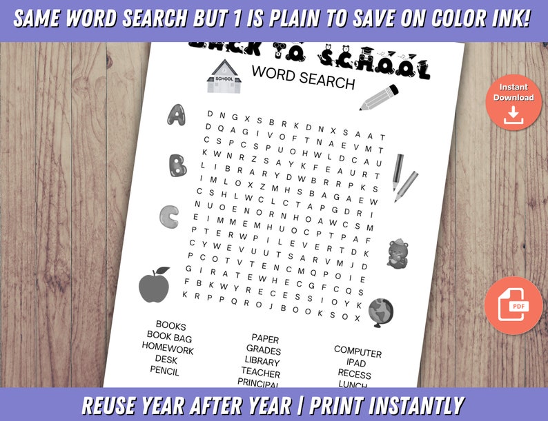 Back to School Word Search Printable Kids Word Search Puzzle - Etsy