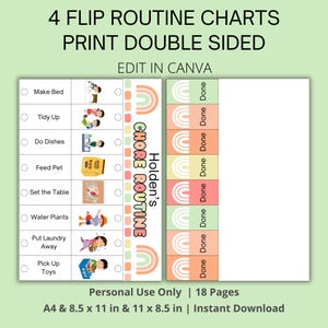 Editable Kids Flip Routine Chart Printable & Daily Routine Cards, Kids ...