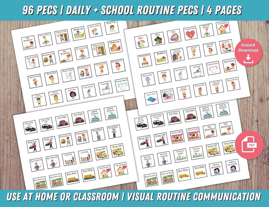 Printable Daily Routine Chart Visual Pecs Schedule, Morning Routine, Bedtime Routine, School ...