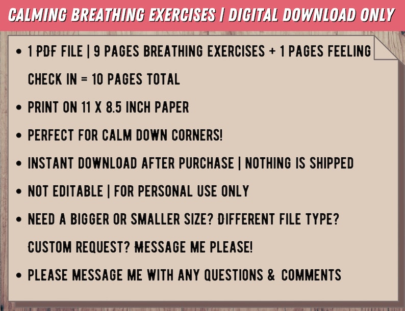 Calming Breathing Exercises for Calm Down Corner, Emotions Printable ...