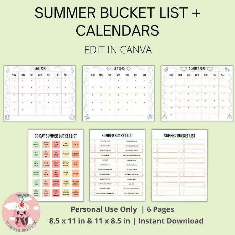 Editable Family Summer Bucket List Printable for Kids, Bucket List ...