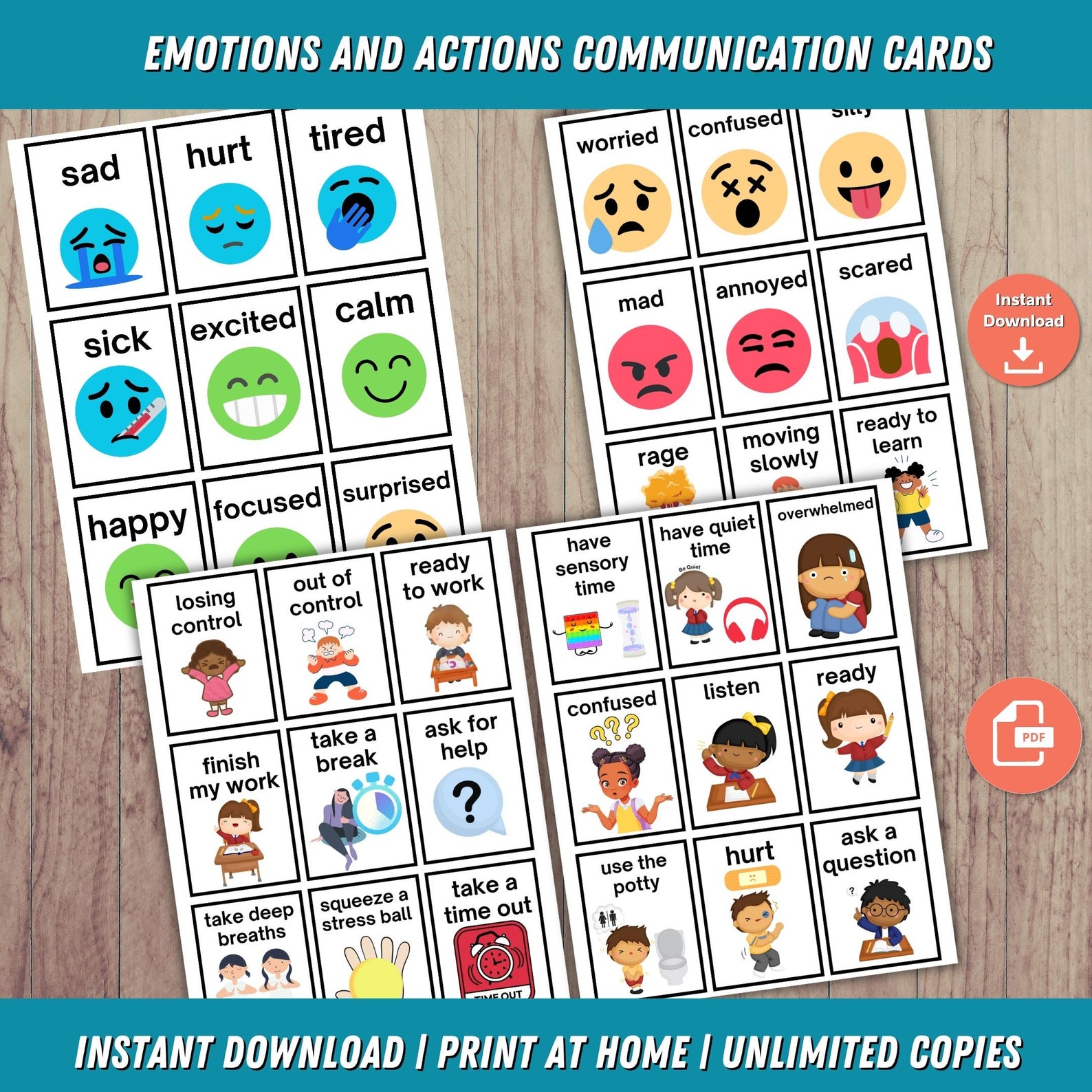 Feelings and Emotions Thermometer + Communication Cards Printable ...