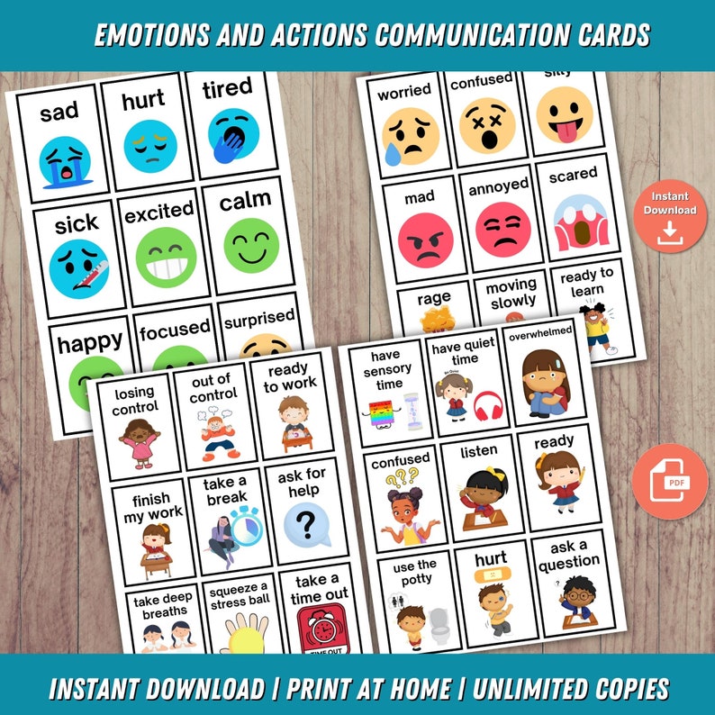 Feelings and Emotions Thermometer + Communication Cards Printable ...