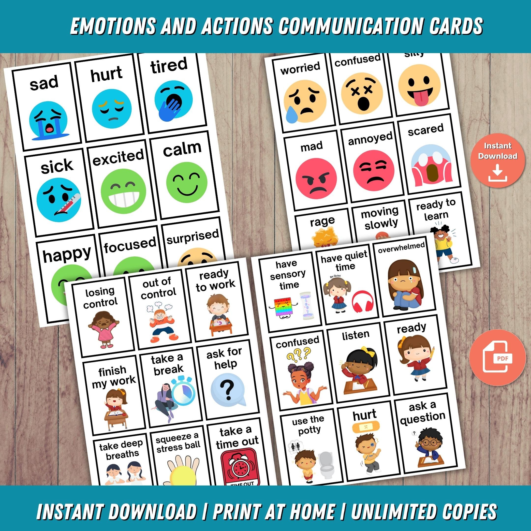 Feelings and Emotions Thermometer + Communication Cards Printable ...