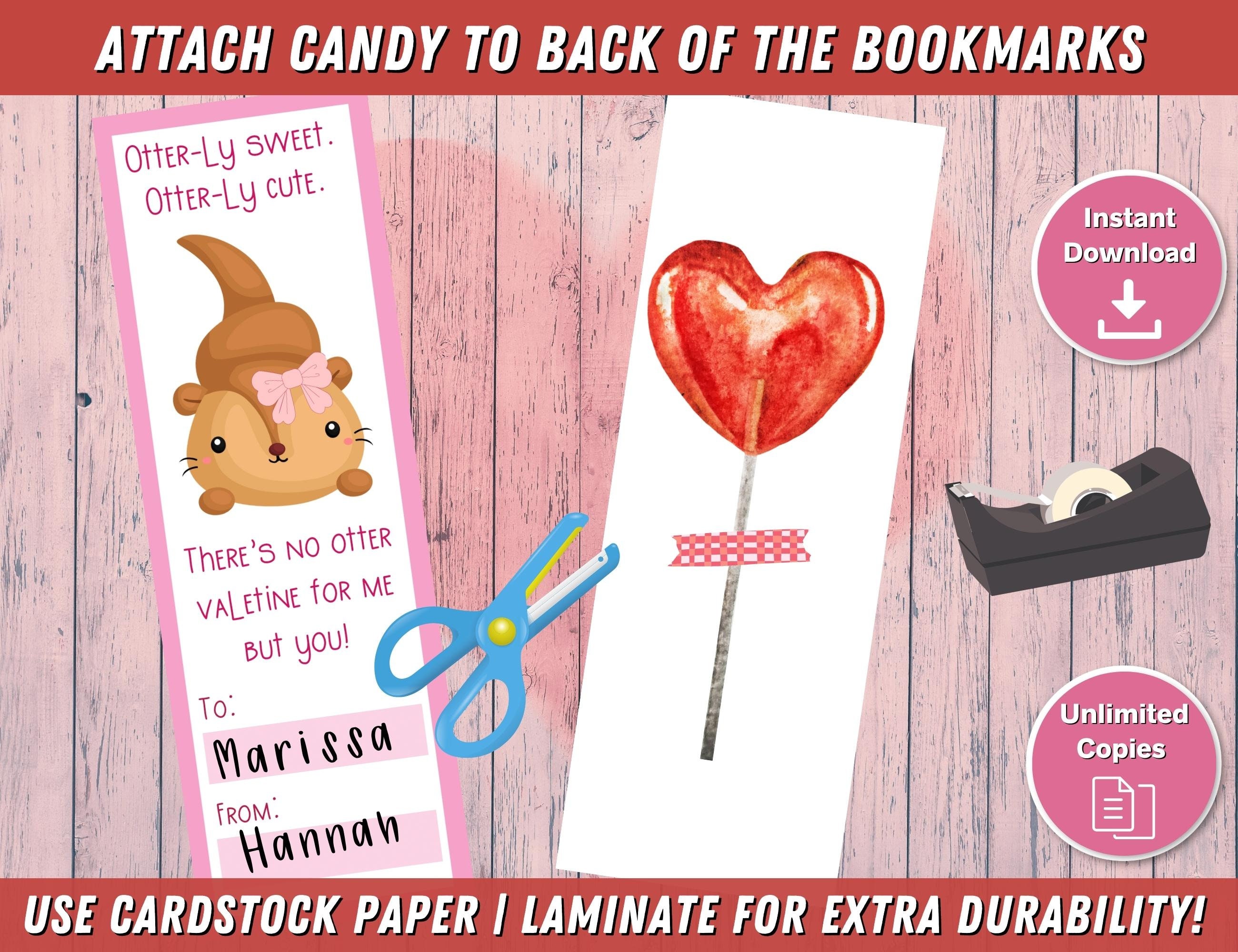 Printable Cute Otter Valentine Bookmark, Kids Valentine, Classroom ...