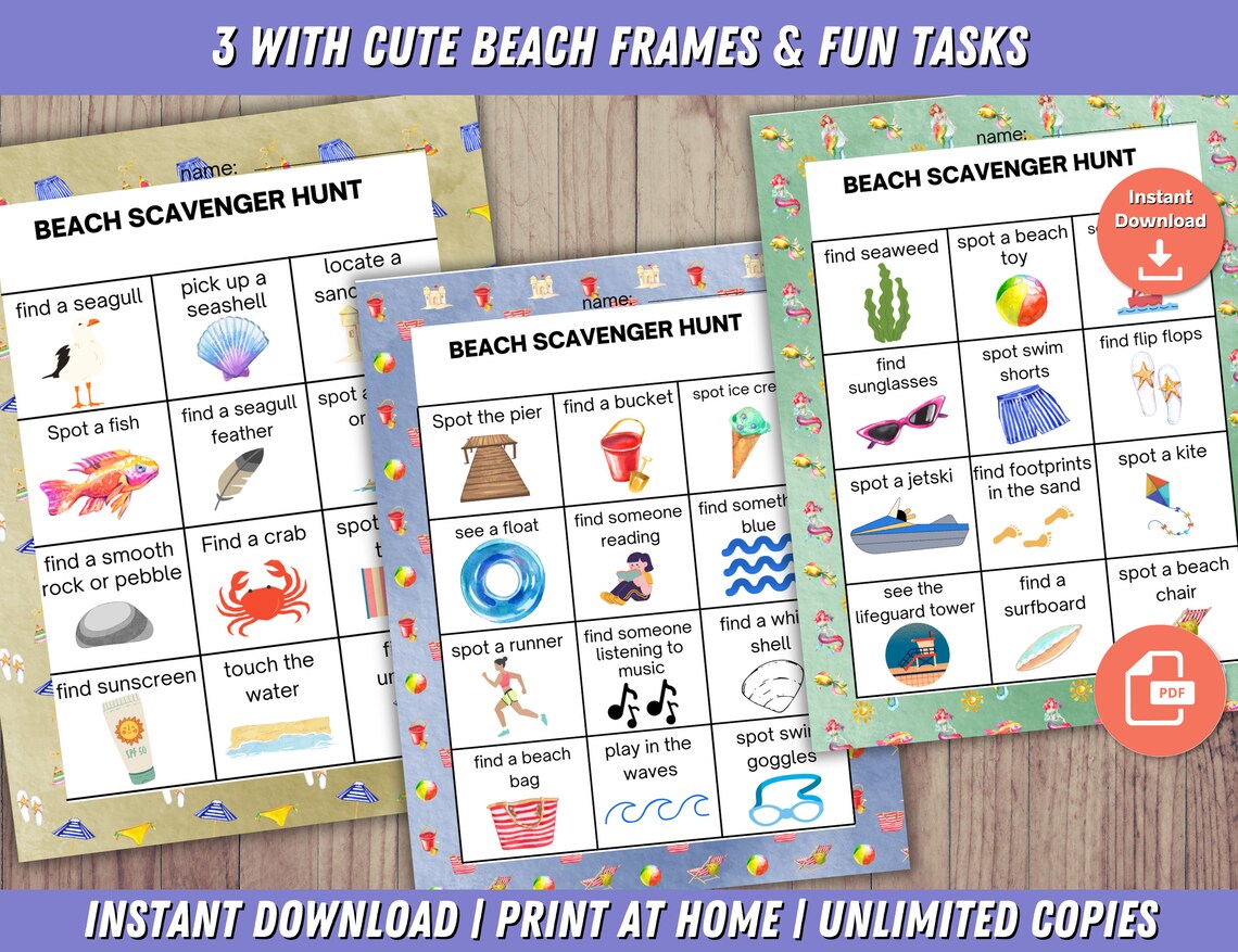 Printable Beach Scavenger Hunt for Kids | Beach Themed Games - Etsy