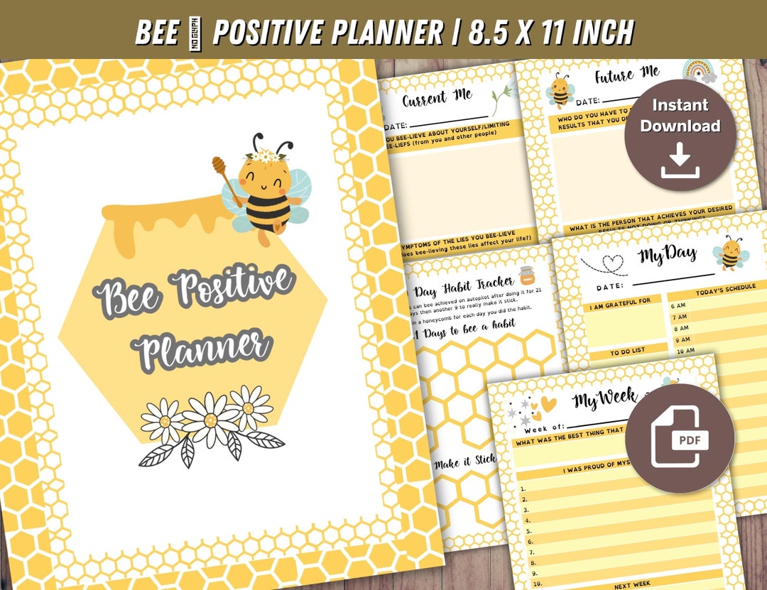 Bee Positive Honeybees Printable Planner, Bee Printable, Daily Habit ...
