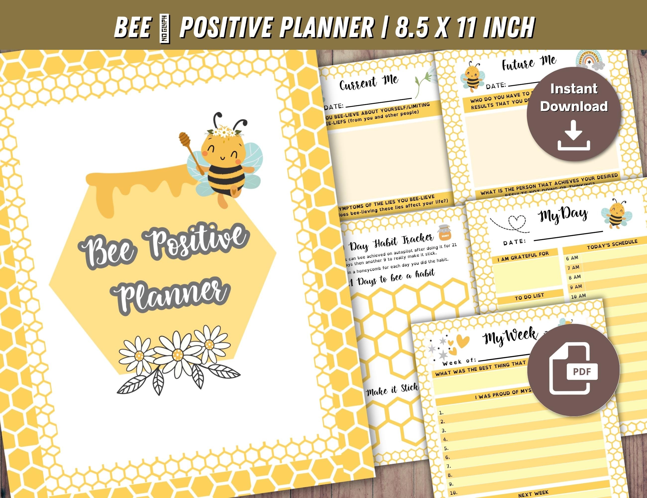 Bee Positive Honeybees Printable Planner, Bee Printable, Daily Habit ...