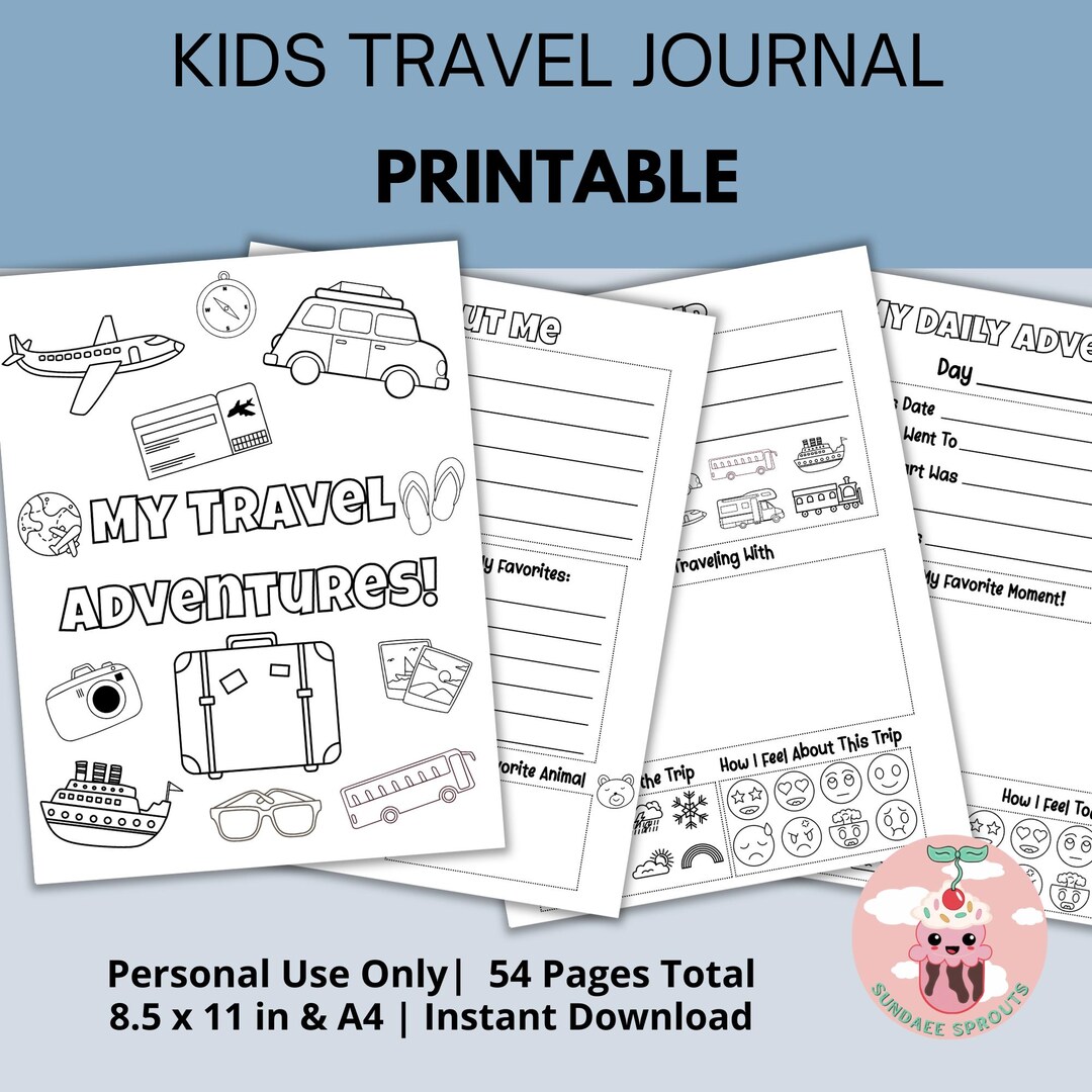 Kids Travel Journal Printable, Kids Travel Activity, Kids Travel Diary ...