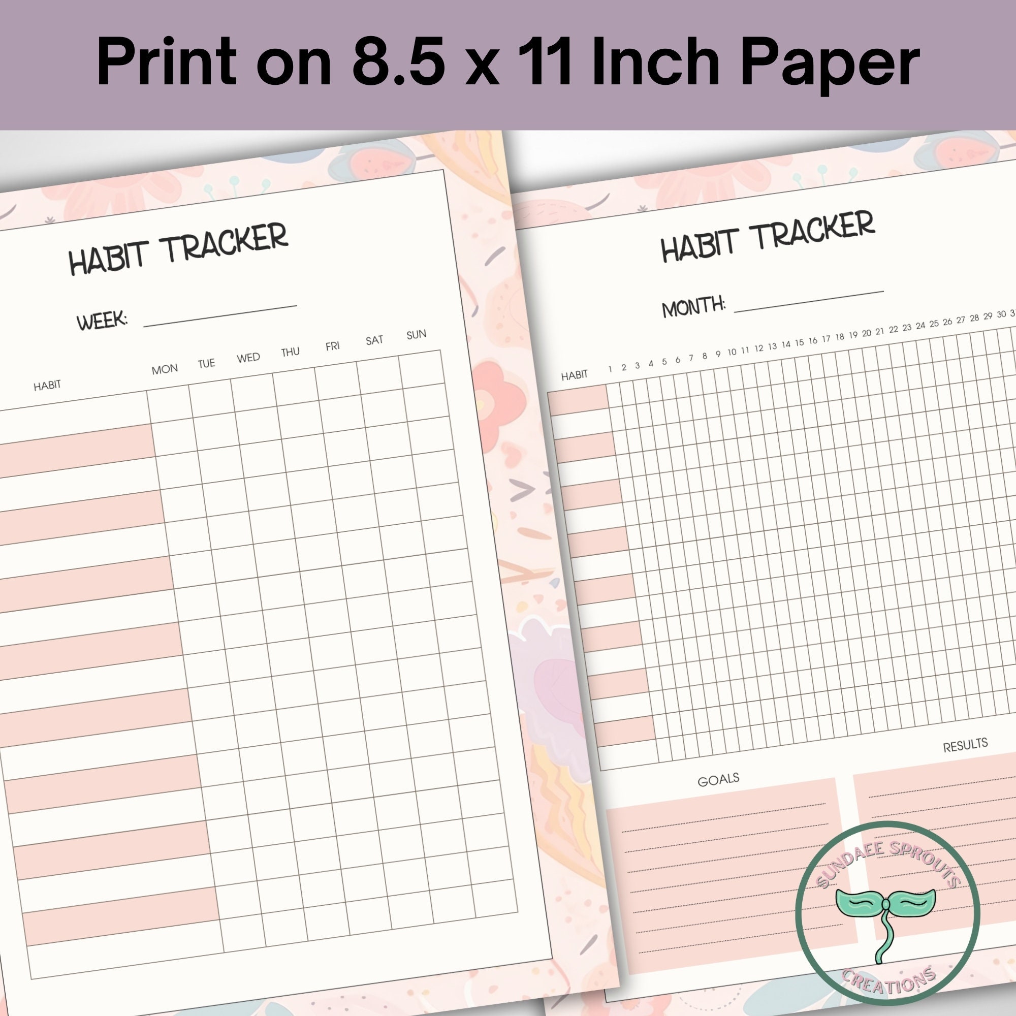 Simple Boho Habit Tracker Printable Monthly, 30 Day Habit Tracker, 7 ...