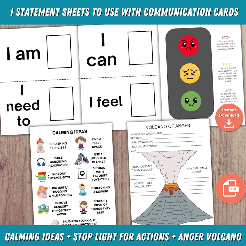Feelings and Emotions Thermometer + Communication Cards Printable ...