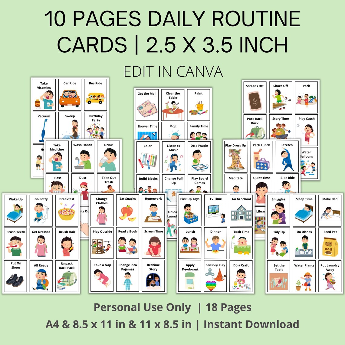 Editable Kids Flip Routine Chart Printable & Daily Routine Cards, Kids ...