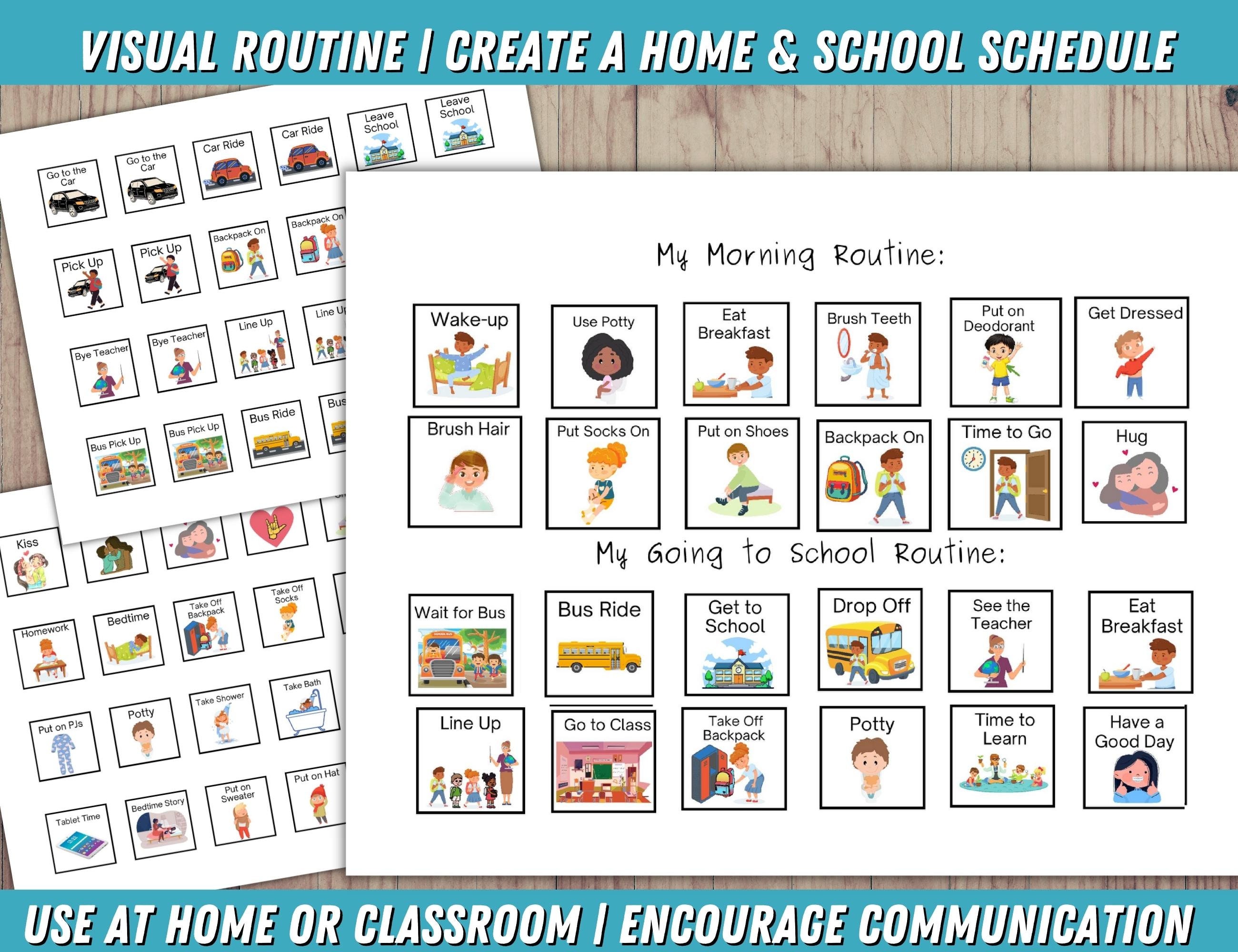 Printable Daily Routine Chart Visual Pecs Schedule, Morning Routine ...