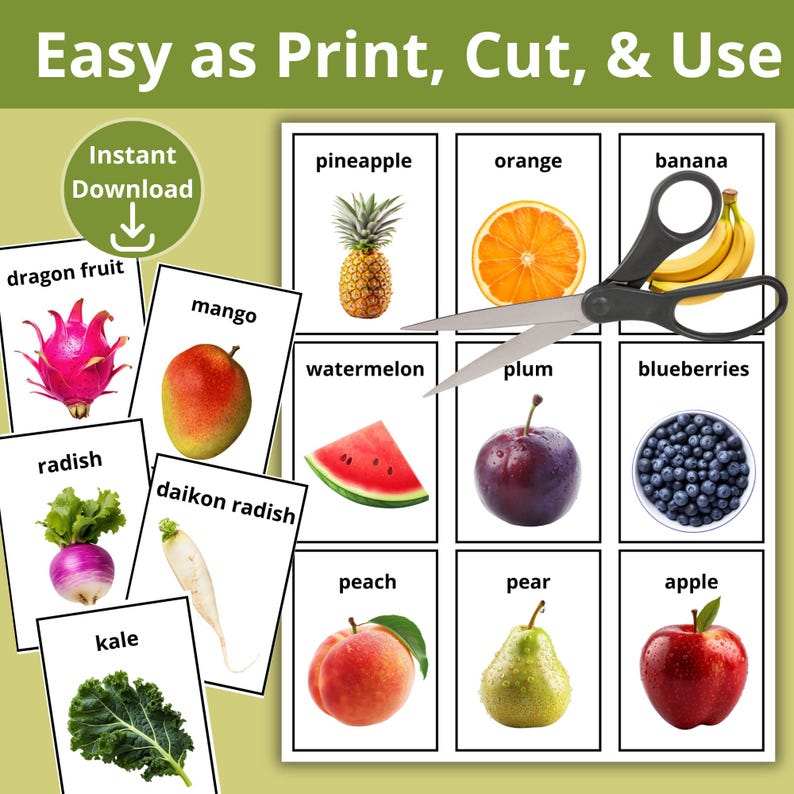 Fruits and Vegetables Kids Flashcards Printable Pecs Communication ...