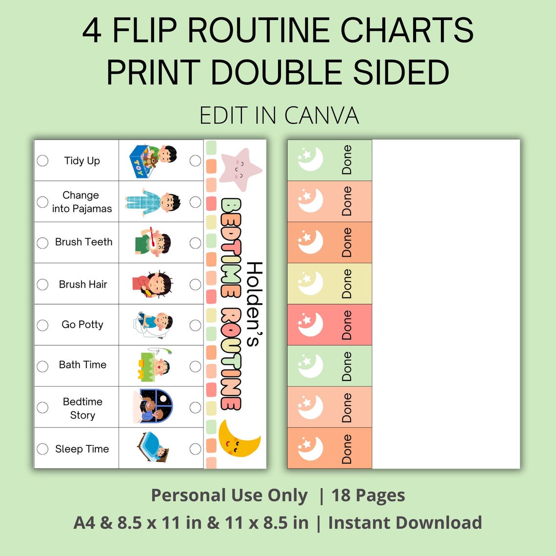 Editable Kids Flip Routine Chart Printable & Daily Routine Cards, Kids ...