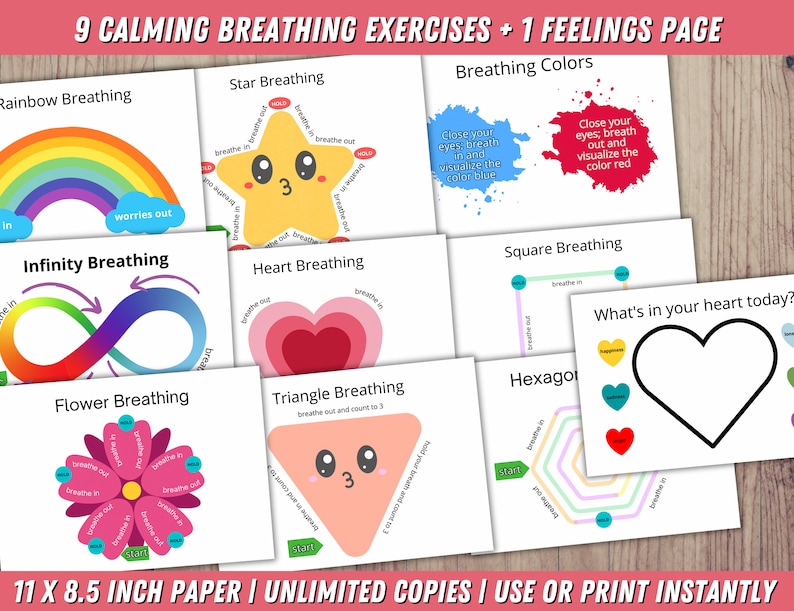 Calming Breathing Exercises for Calm Down Corner, Emotions Printable ...