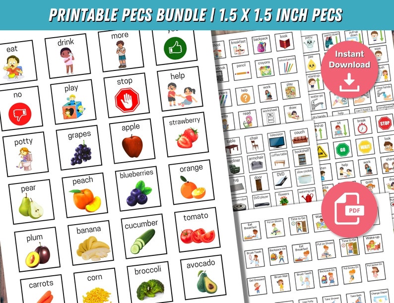 Pecs Communication Cards Printable Bundle Autism Non Verbal Etsy