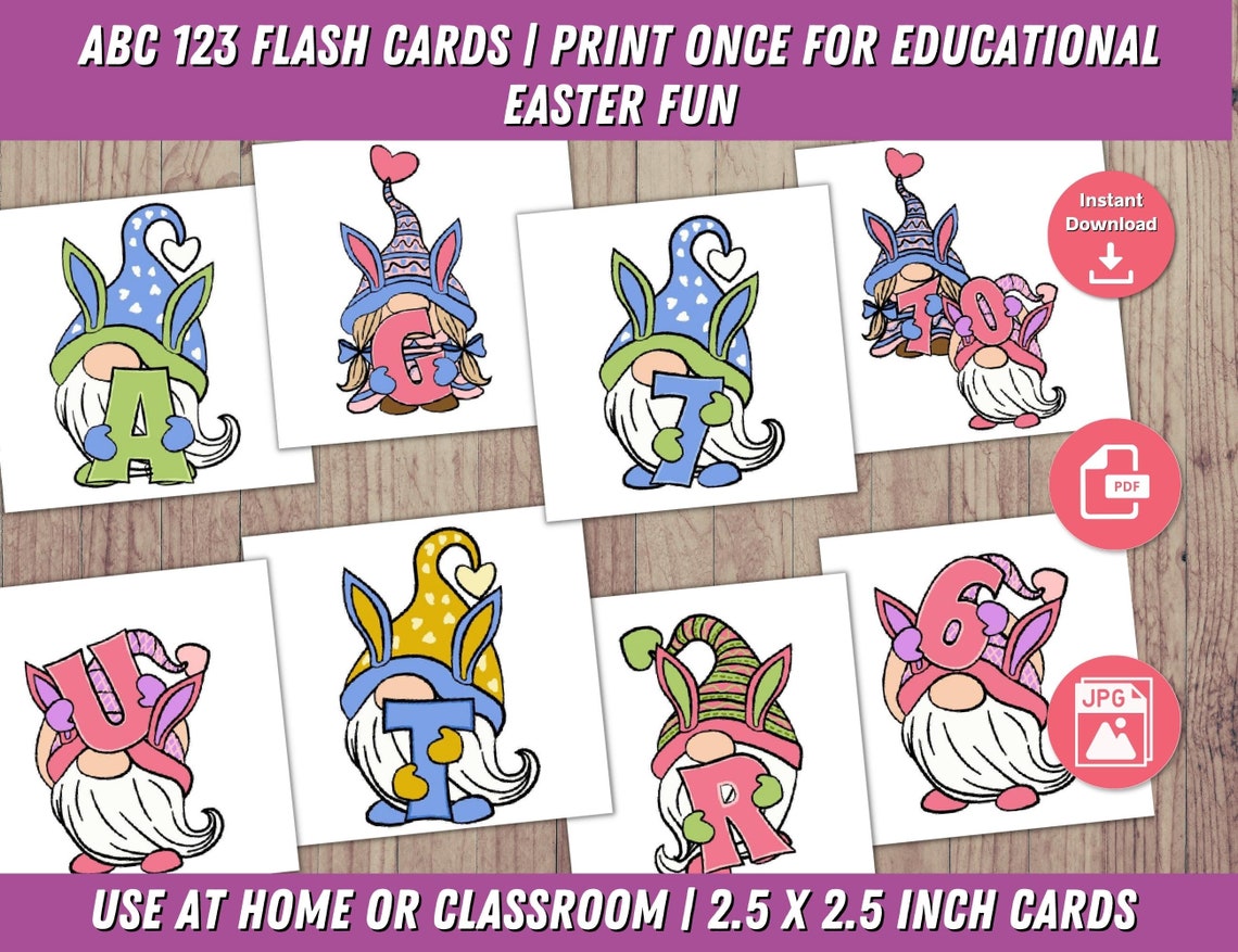 Printable Easter Bunny Gnome ABC Flash Cards, Memory Game, Matching ...