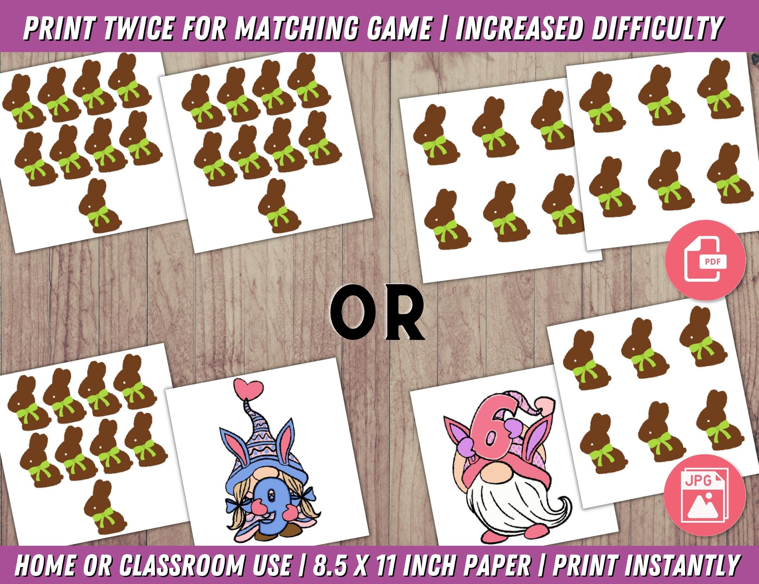 Printable Easter Bunny Gnome ABC Flash Cards, Memory Game, Matching ...