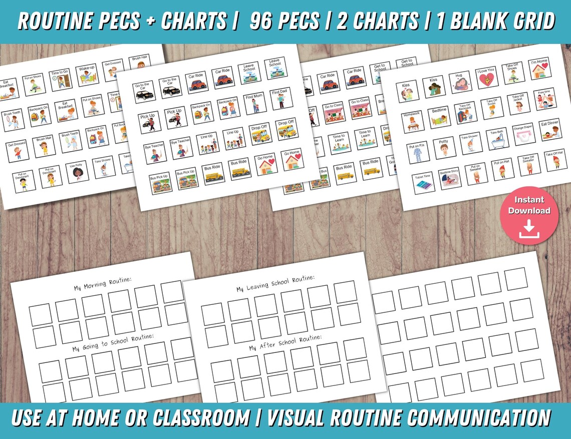 Printable Daily Routine Chart Visual Pecs Schedule, Morning Routine ...