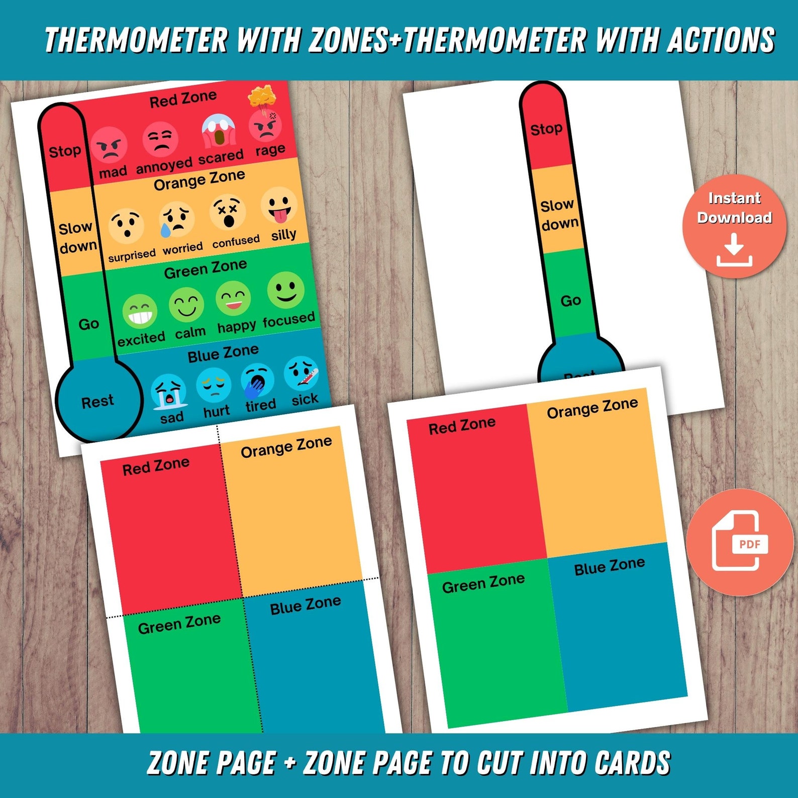 Feelings and Emotions Thermometer + Communication Cards Printable ...