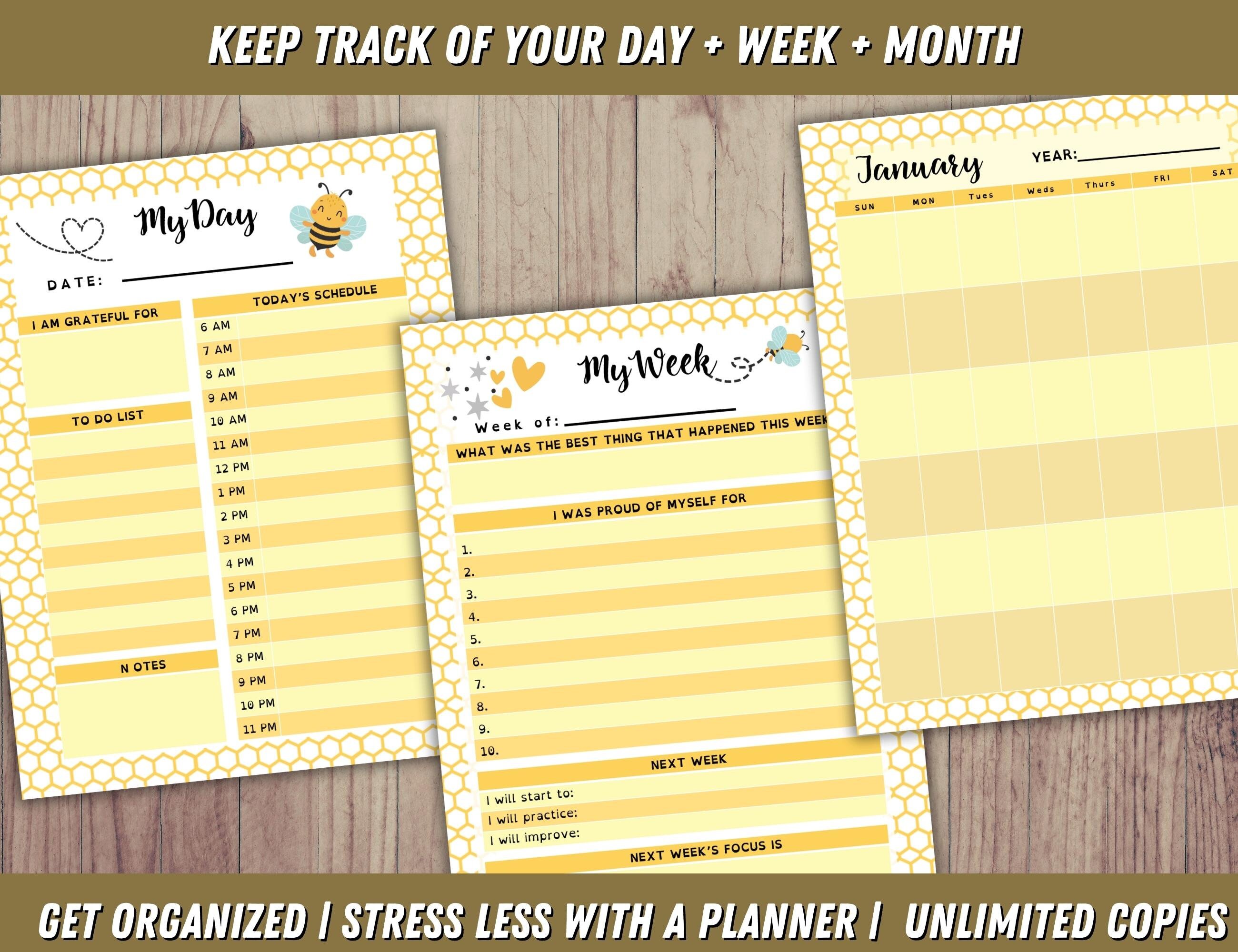 Bee Positive Honeybees Printable Planner, Bee Printable, Daily Habit ...
