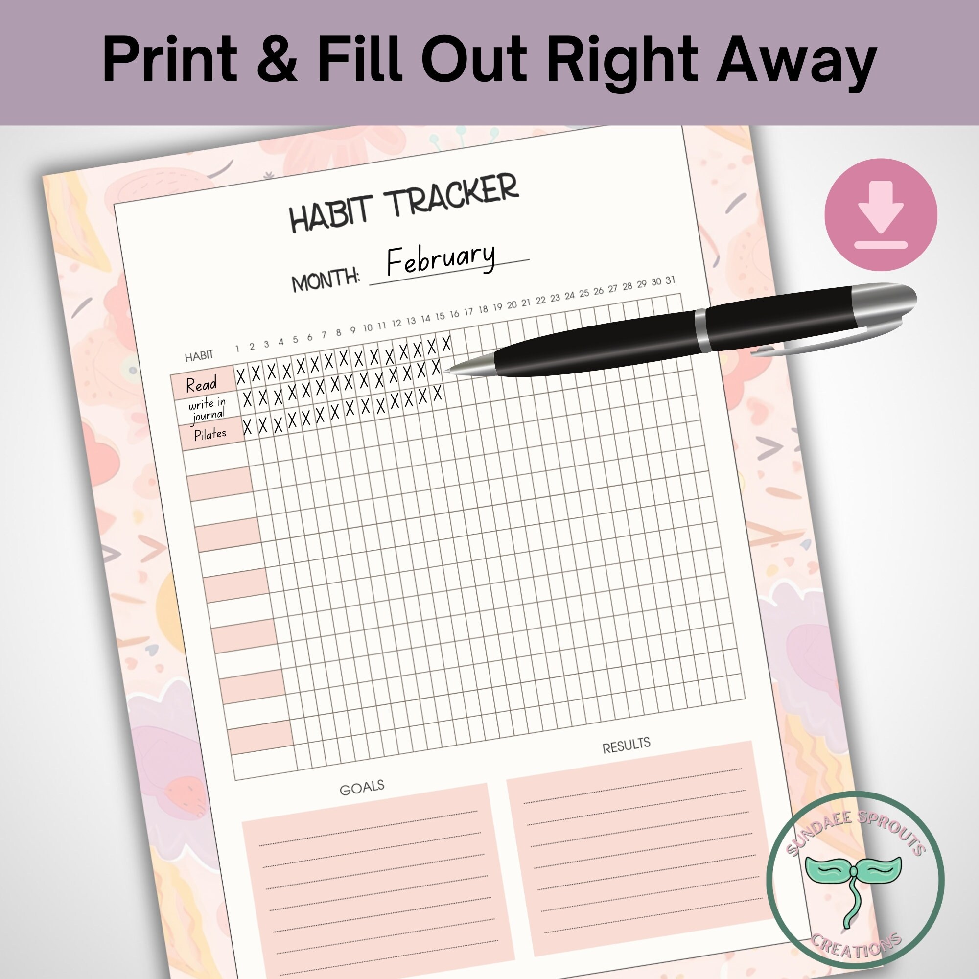 Simple Boho Habit Tracker Printable Monthly, 30 Day Habit Tracker, 7 ...