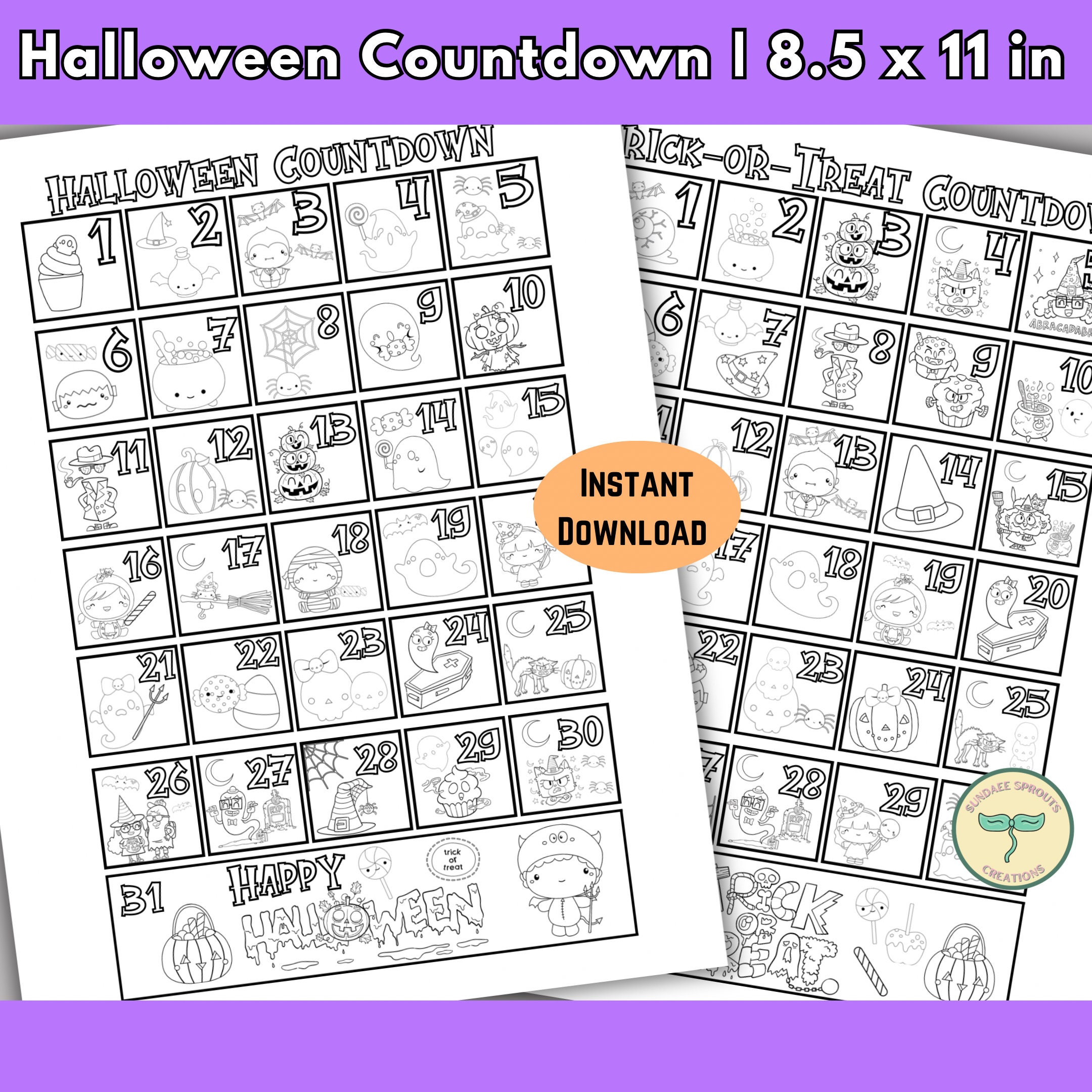 Halloween Countdown Calendar Printable, Halloween Advent Calendar ...