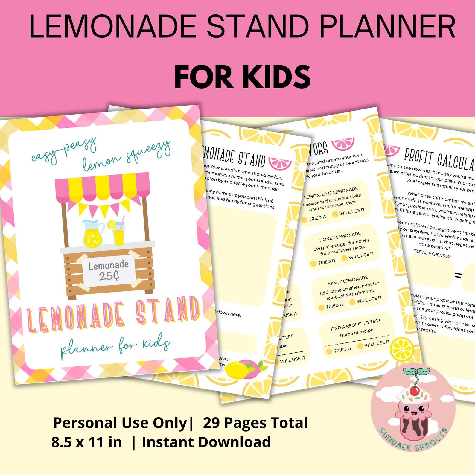 Lemonade Stand Printable Planner for Kids, Lemonade Stand Kit, Kids DIY Lemonade Shop, Lemonade ...
