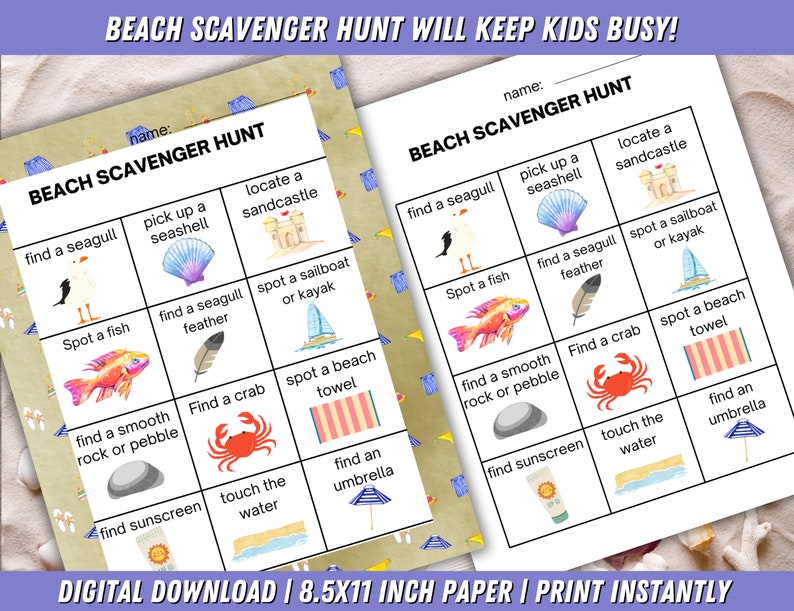 Printable Beach Scavenger Hunt for Kids Beach Themed Games - Etsy