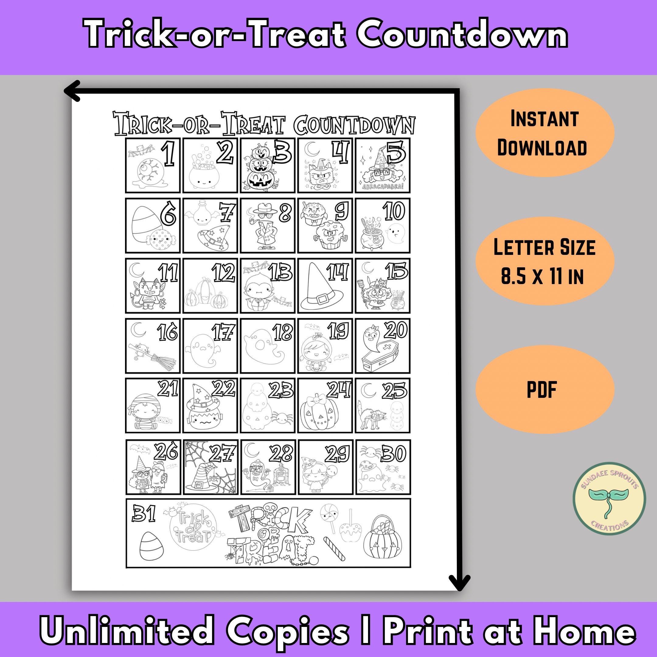 Halloween Countdown Calendar Printable, Halloween Advent Calendar ...