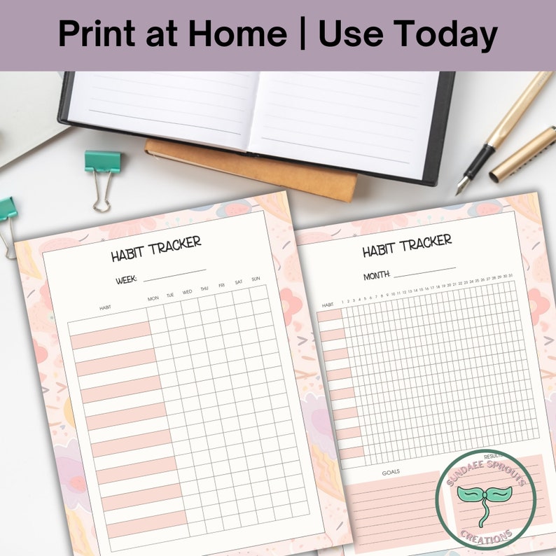 Simple Boho Habit Tracker Printable Monthly, 30 Day Habit Tracker, 7 ...