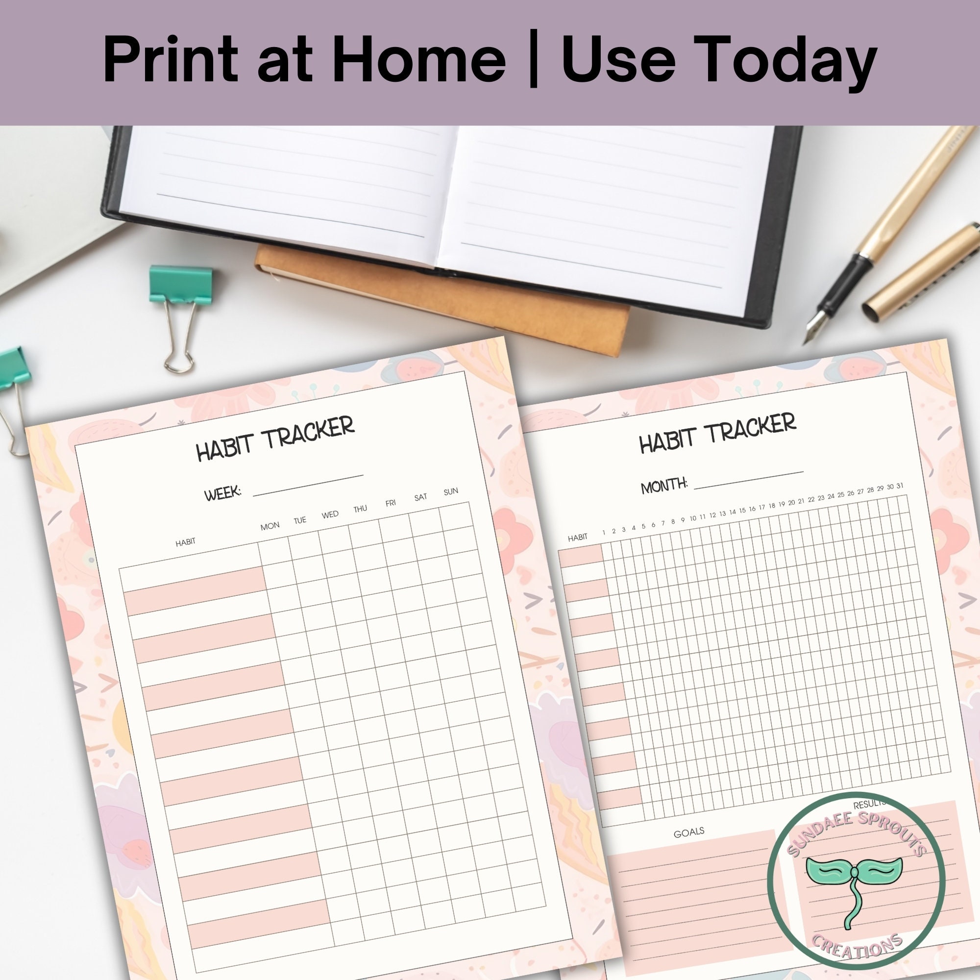 Simple Boho Habit Tracker Printable Monthly, 30 Day Habit Tracker, 7 ...