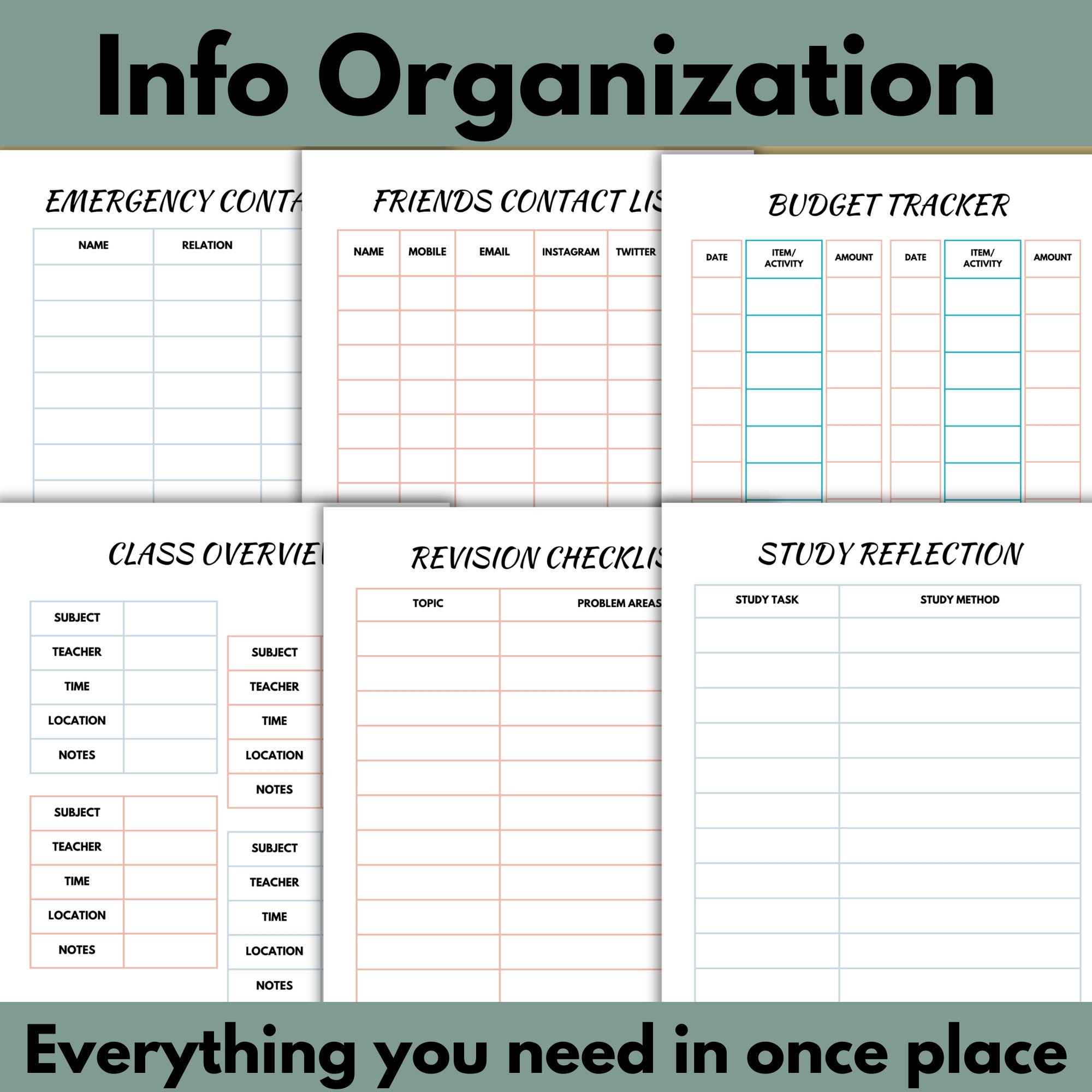 Watercolor Academic Planner Printable, Student Planner Printable ...